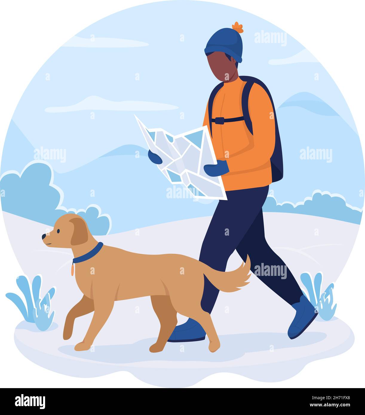 Man on hiking route 2D vector isolated illustration Stock Vector Image ...