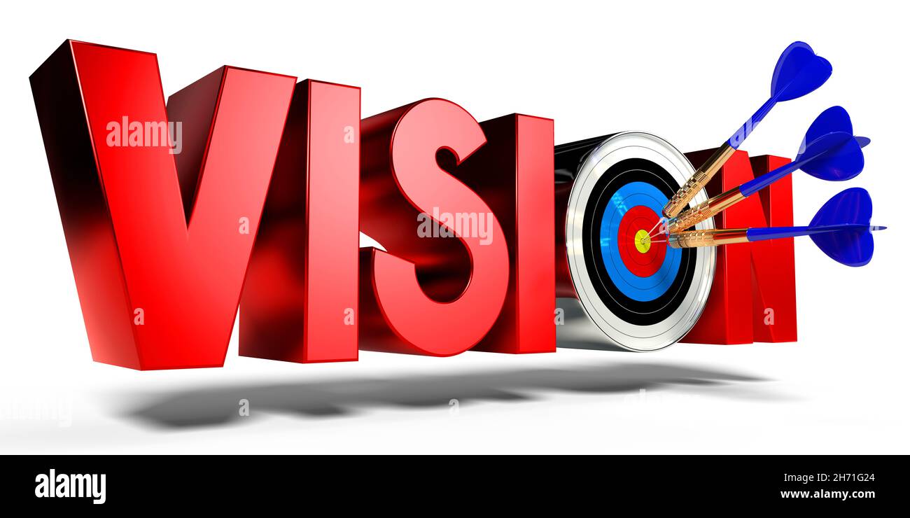 Vision concept - dartboard with arrows, white background - 3D ...