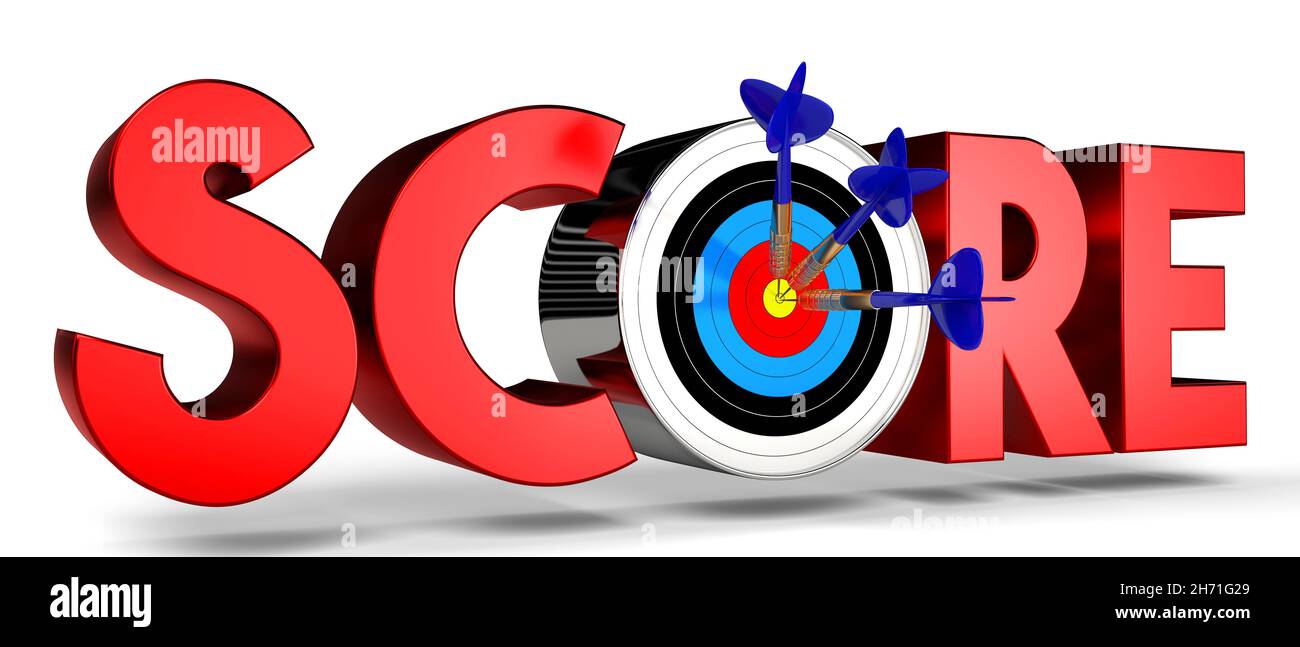 Score concept - dartboard with arrows, white background - 3D ...