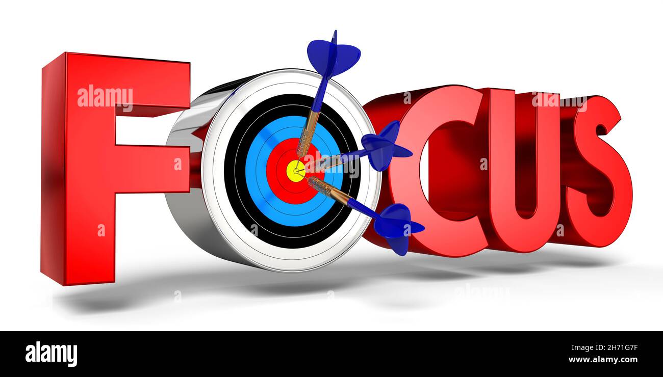 Focus concept - dartboard with arrows, white background - 3D ...