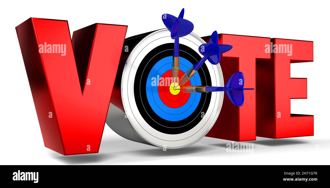 Vote concept - dartboard with arrows, white background - 3D ...