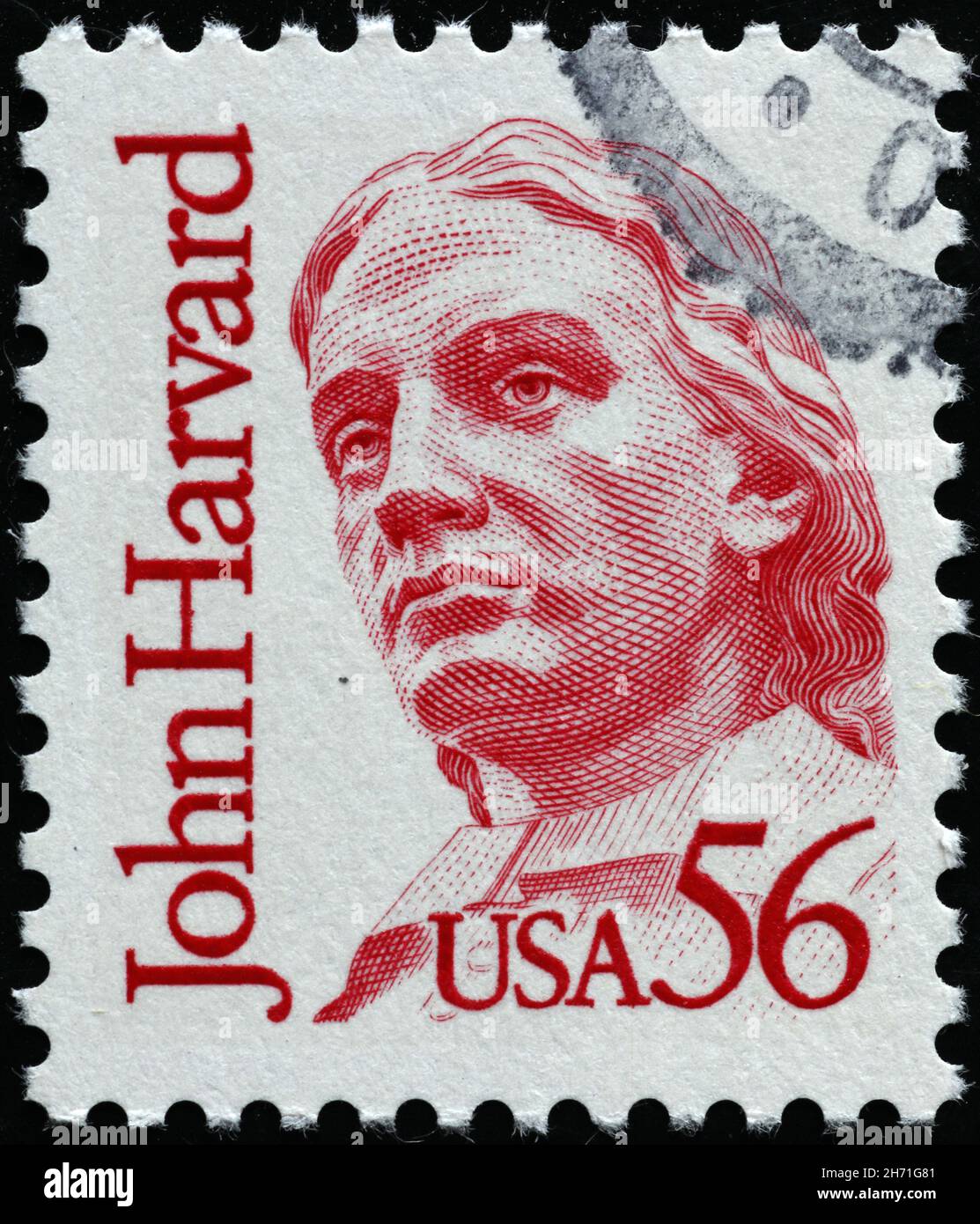 John Harvard on american postage stamp Stock Photo - Alamy