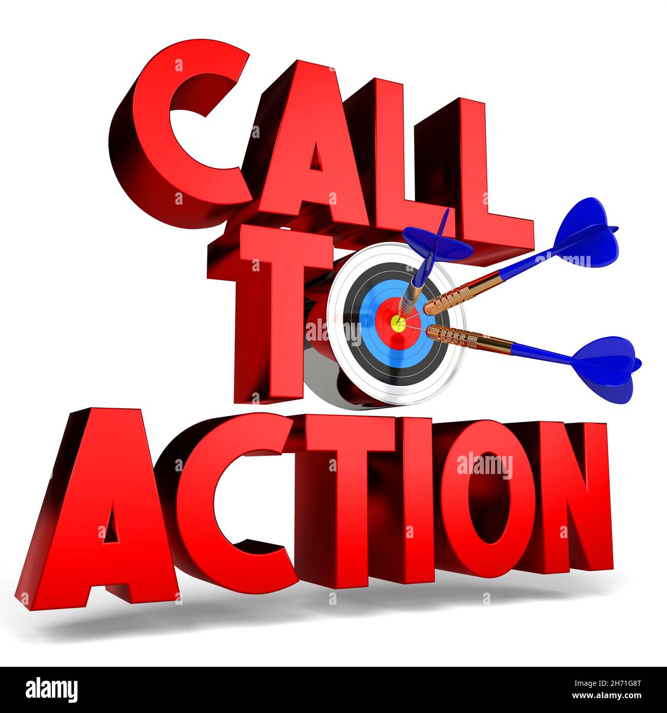 Call to action concept - dartboard with arrows, white background - 3D ...