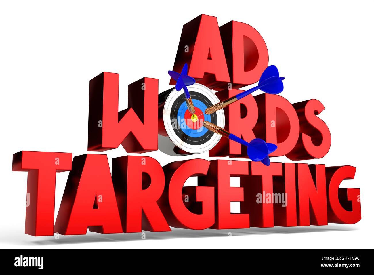 Ad words targeting concept - dartboard with arrows, white background ...