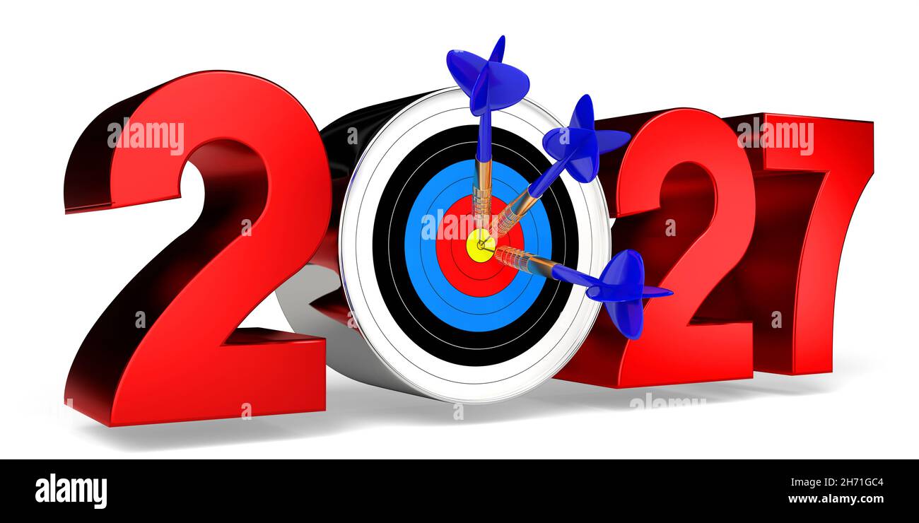 2027 concept - dartboard with arrows, white background - 3D ...