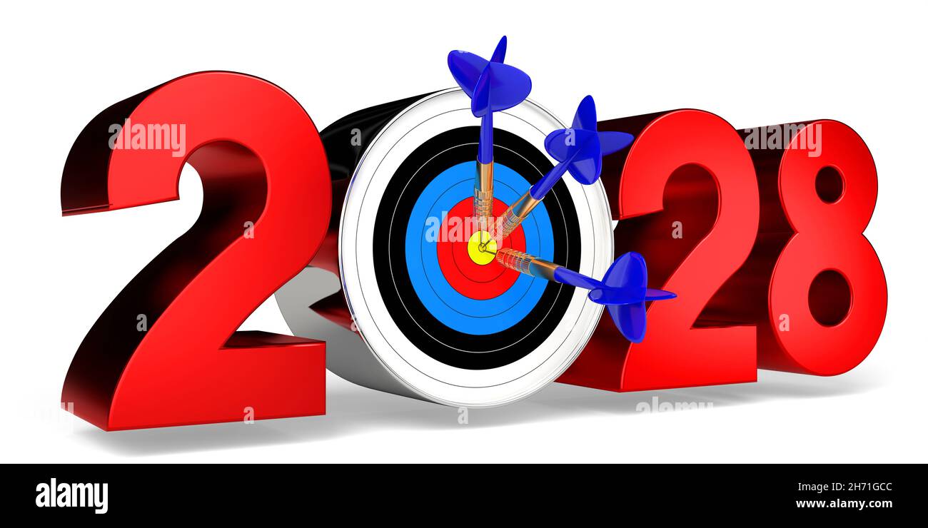 2028 concept - dartboard with arrows, white background - 3D ...