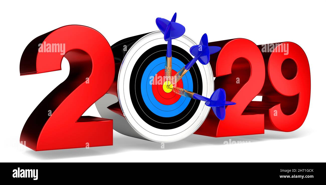 2029 concept - dartboard with arrows, white background - 3D ...