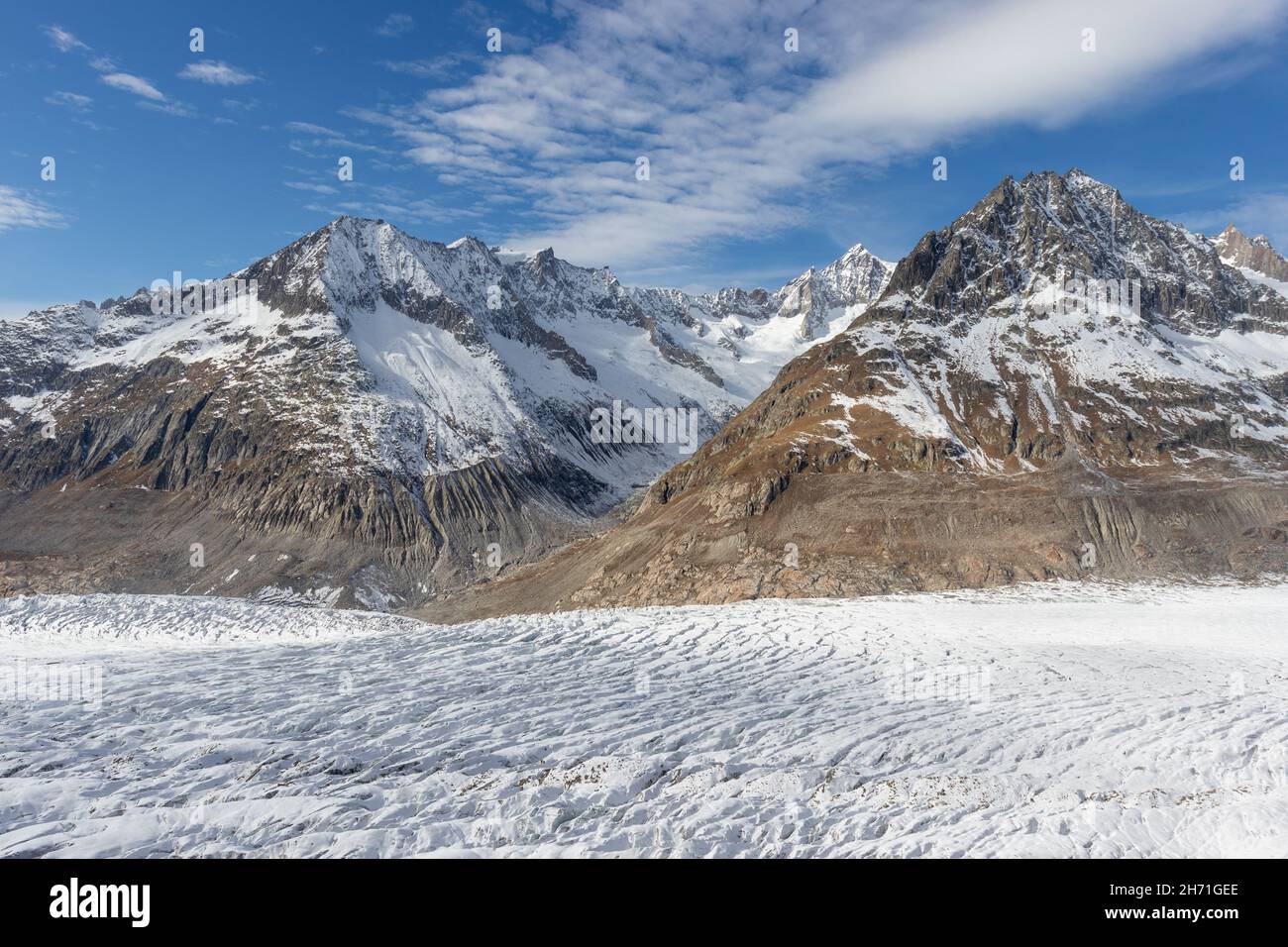 View of Aletsch Glacier with Geisshorn and Olmenhorn. Switzerland Stock ...