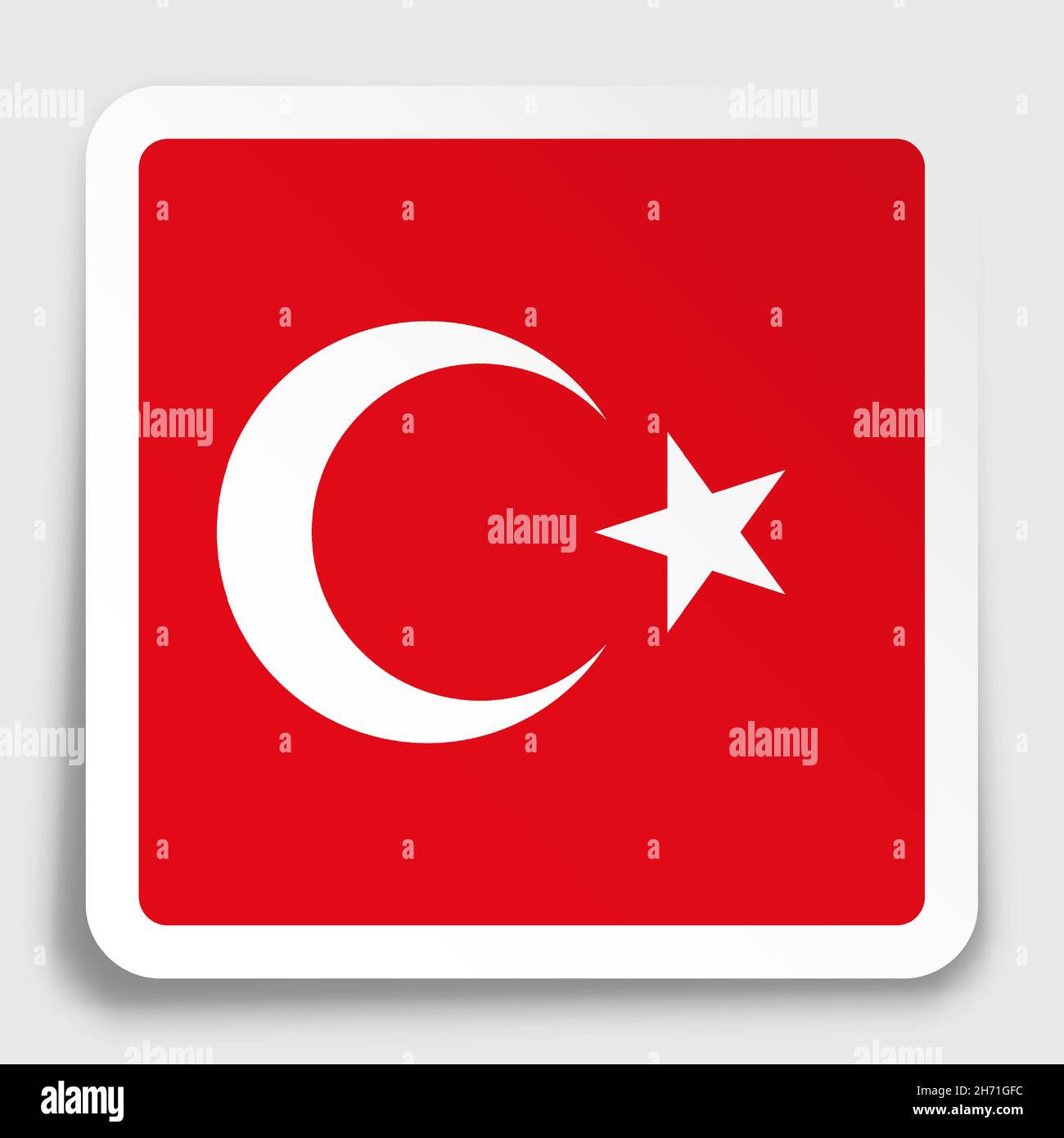 Turkish Republic flag icon on paper square sticker with shadow. Button ...
