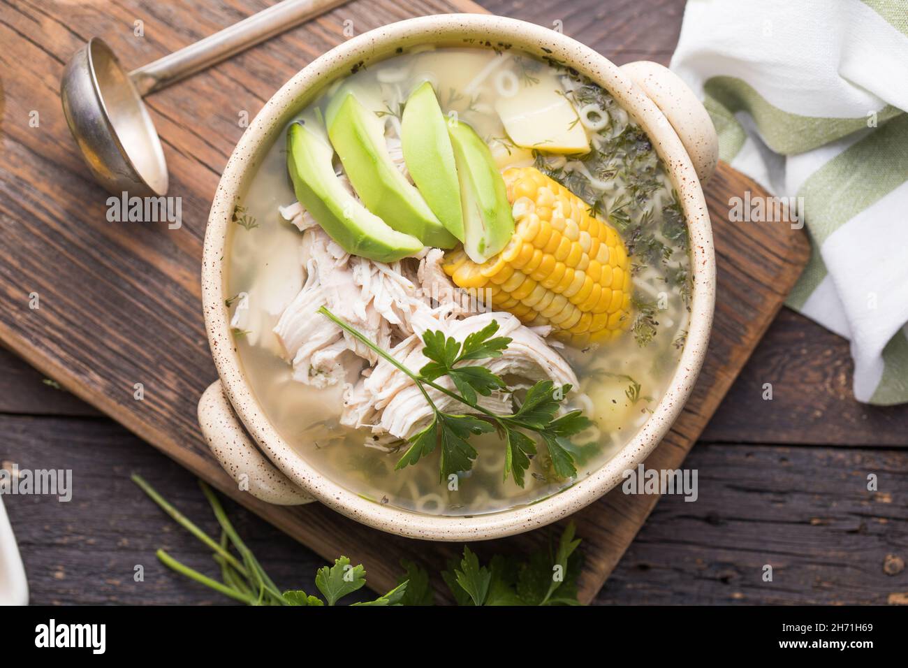 Traditional Ajiaco Colombiano - Colombian Soup with potato, chicken ...