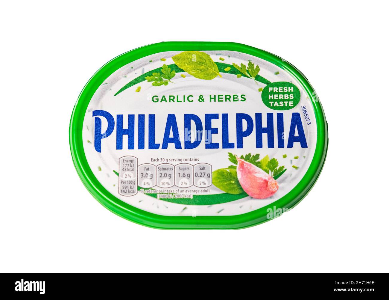Norwich, Norfolk, UK – November 15 2021. A tub of Philadelphia Garlic ...