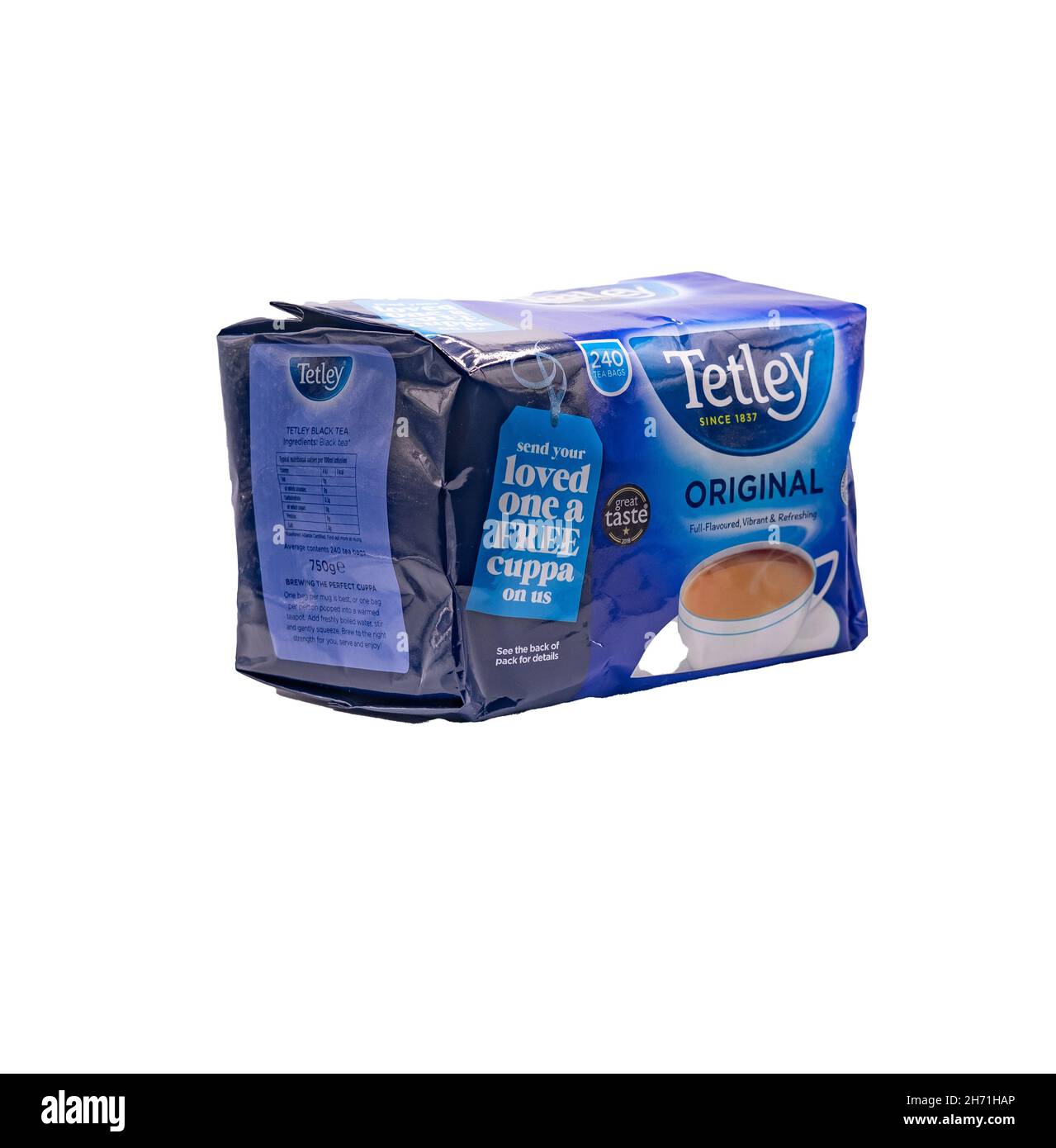 Norwich, Norfolk, UK – November 15 2021. A packet of Tetley tea bags ...