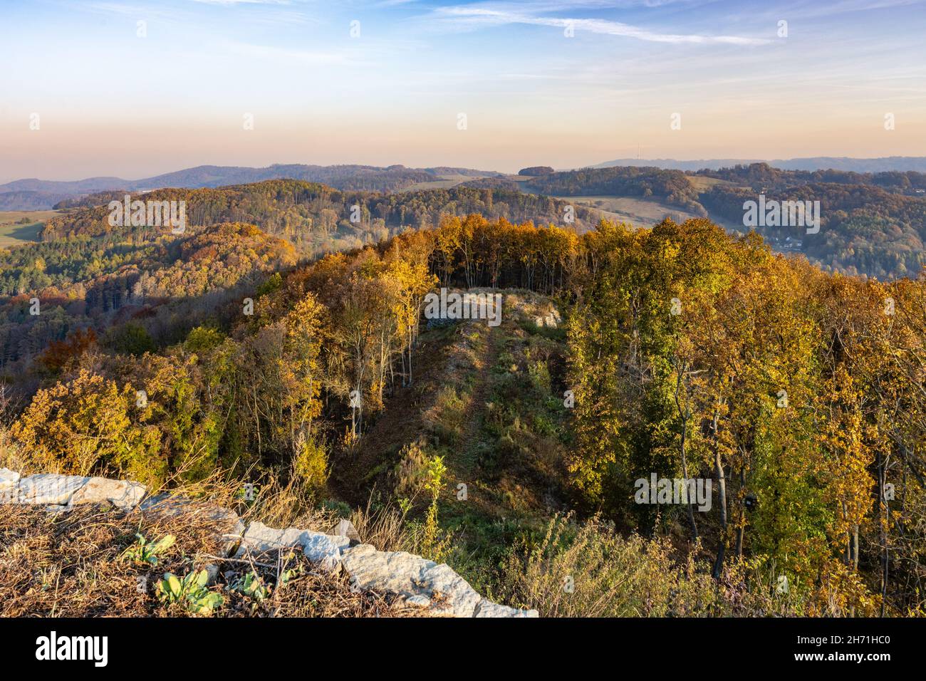 Kalich medieval castle ruins on the mountain summit Stock Photo - Alamy