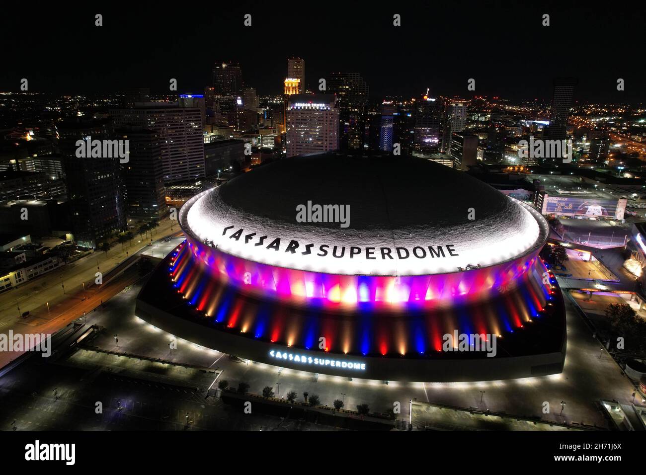 An aerial view of the Caesars Superdome, Saturday, Nov. 14, 2021, in ...