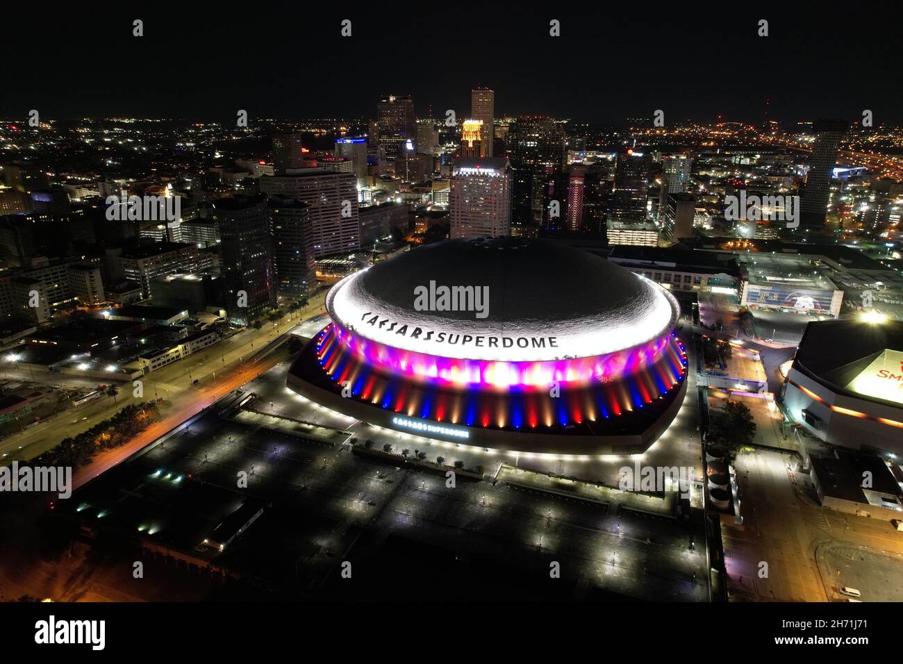 An aerial view of the Caesars Superdome, Saturday, Nov. 14, 2021, in ...