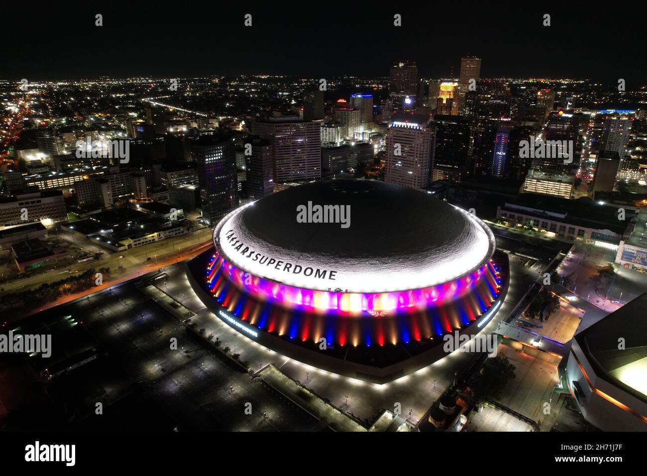 An aerial view of the Caesars Superdome, Saturday, Nov. 14, 2021, in ...