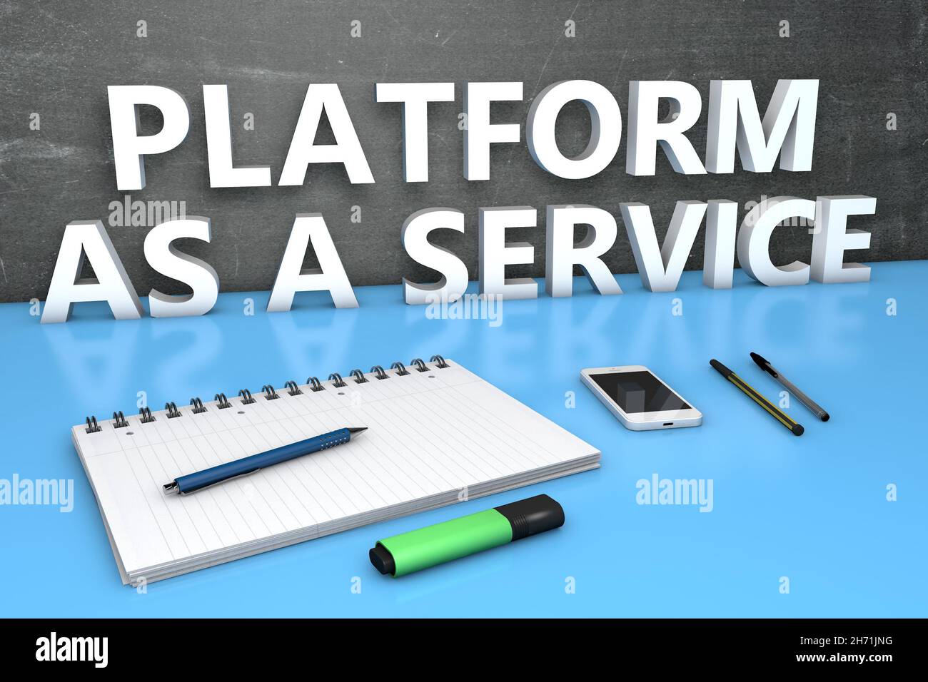 PaaS - Platform as a Service - text concept with chalkboard, notebook ...