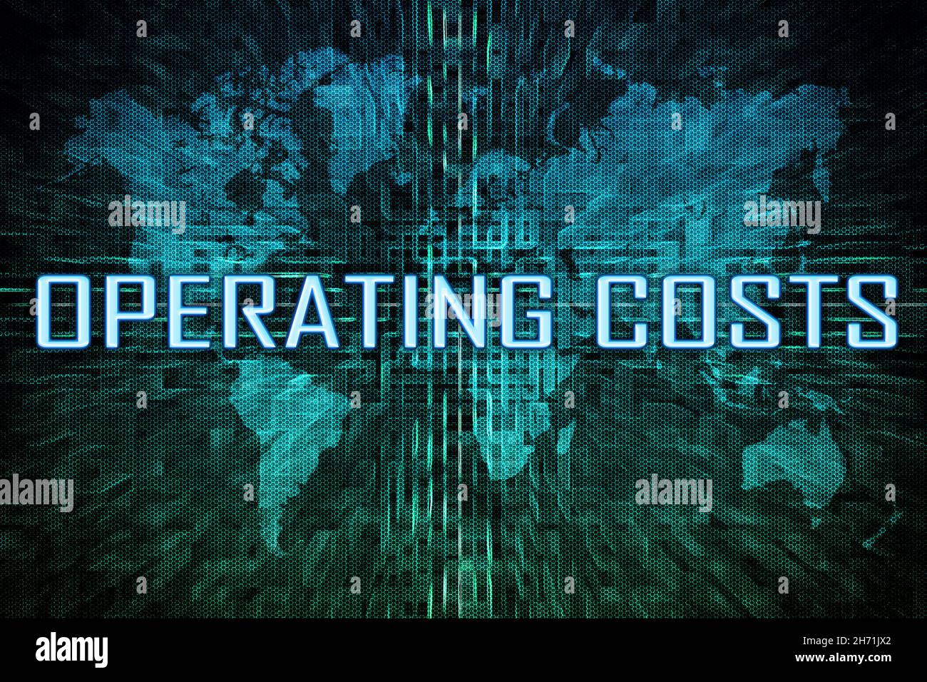 Operating Costs - text concept on green digital world map background ...