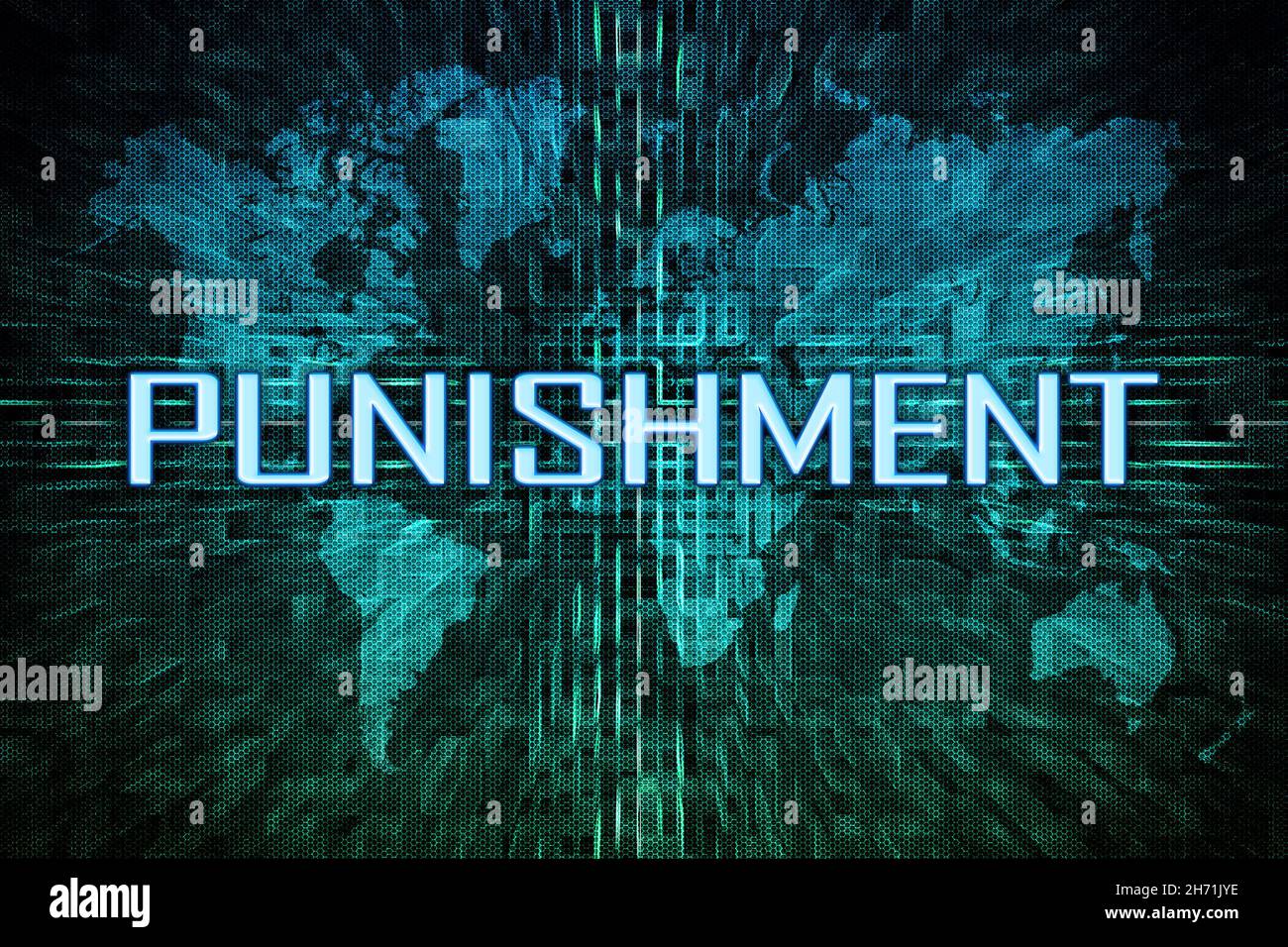 Punishment - text concept on green digital world map background Stock ...