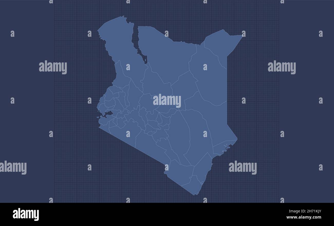 Kenya map, separate regions, infographics blue flat design, blank Stock ...