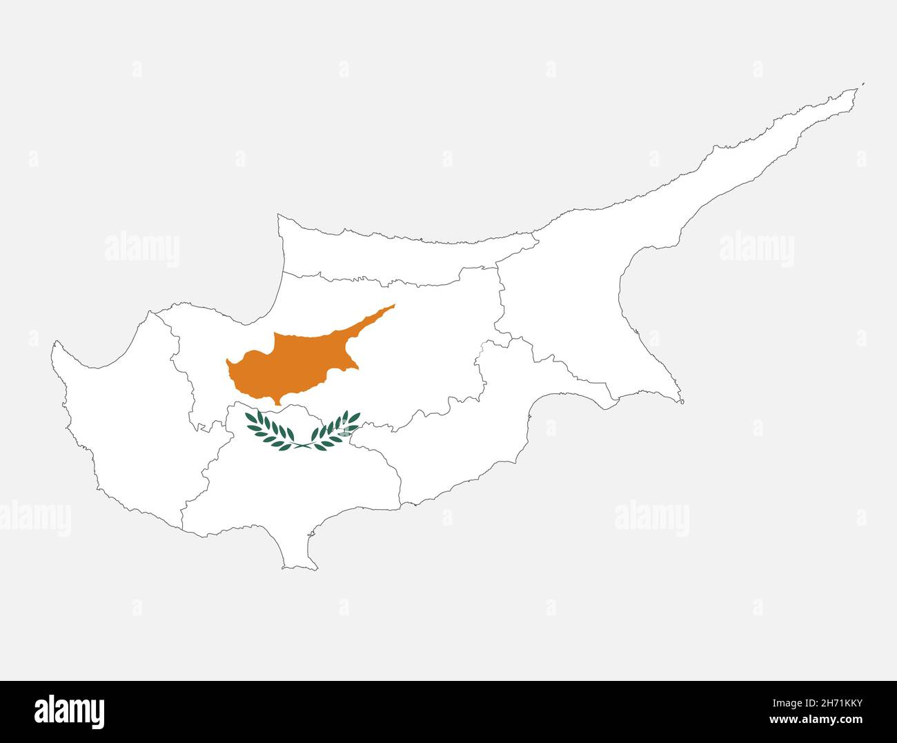 Map of the Cyprus in the colors of the flag with administrative ...