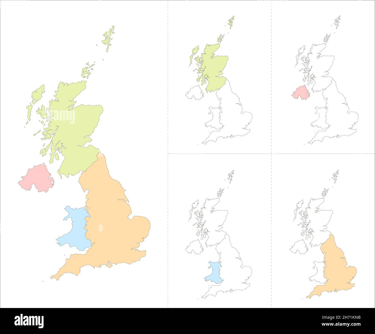Map of United Kingdom, administrative divisions, regions separate ...