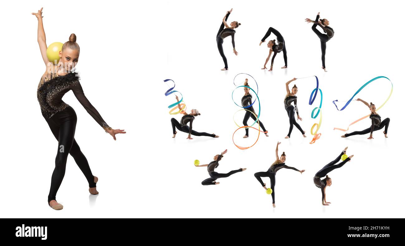 Development of movements. Collage made of images of professional female ...