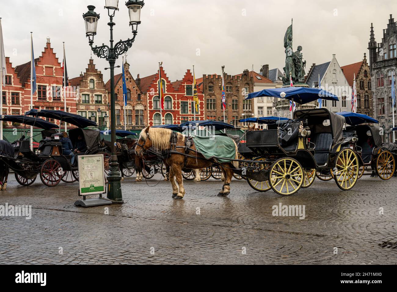 Bruges, Belgium - November 5, 2021: Street view of the old market ...