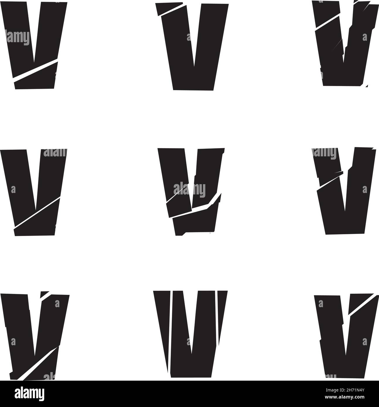 Textured letter V. Shattered, fractured, broken alphabet series - stock ...
