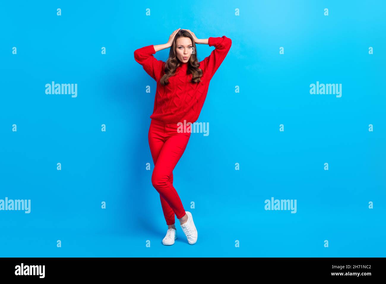 Full length body size view of attractive cheerful girl posing omg pout ...