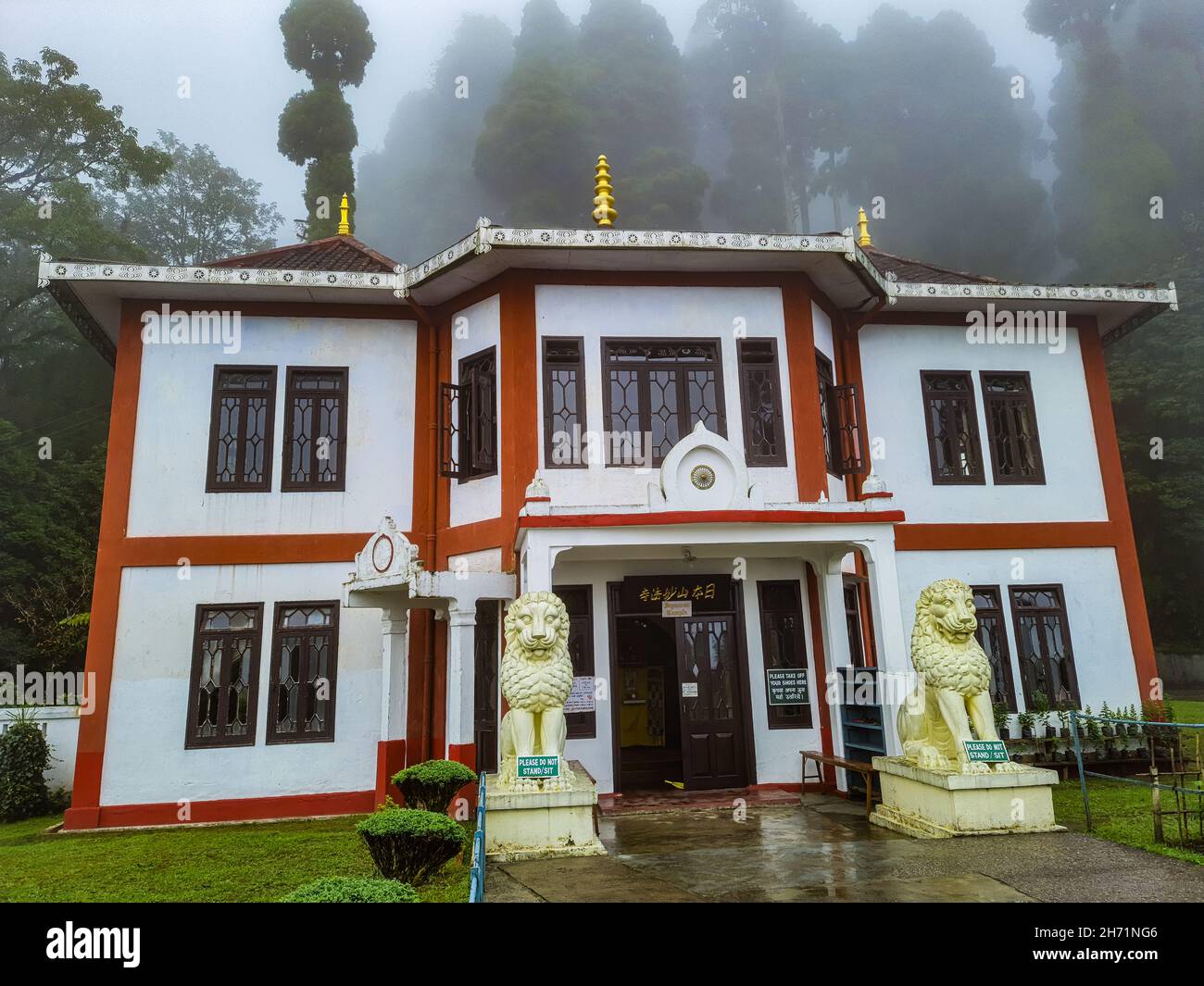 japanese buddhist colorful monastery covered with cloud at morning from ...
