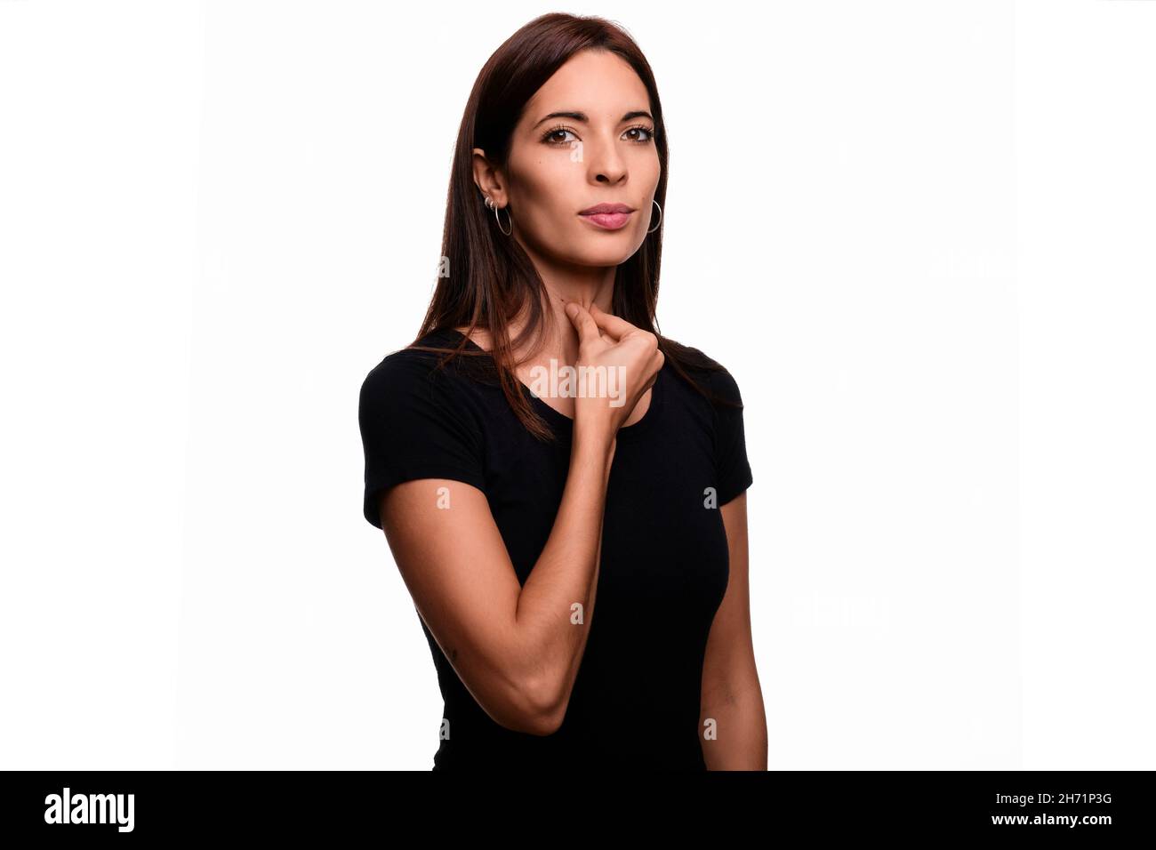 Isolated in white background brunette woman saying like in spanish sign ...