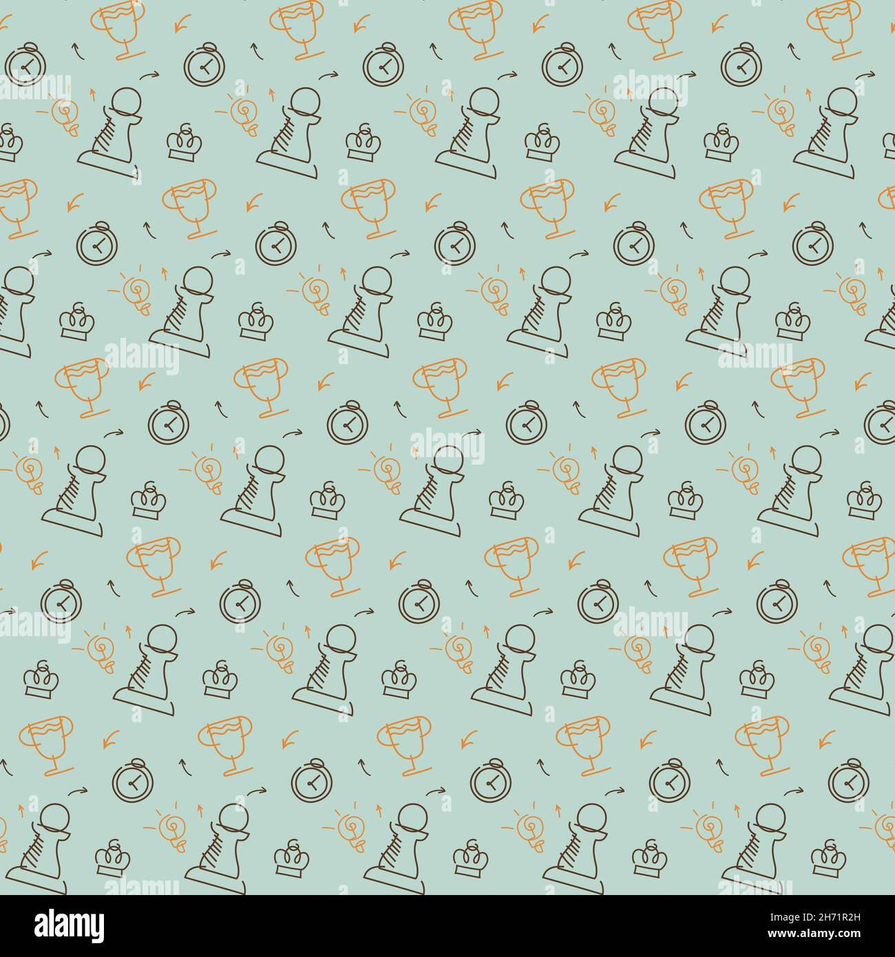Seamless pattern with chess pieces and cups. Texture with different ...