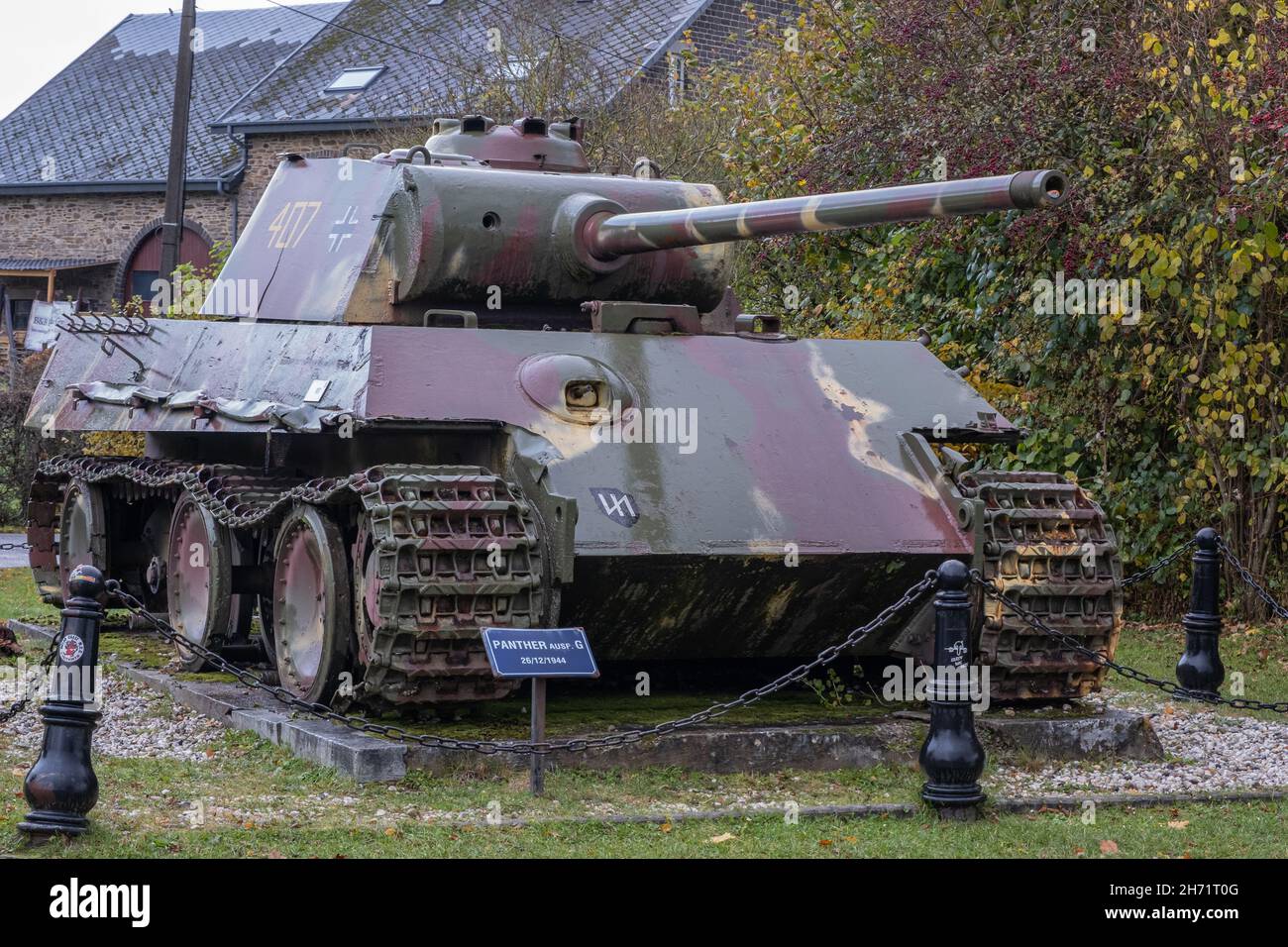 Manhay, Belgium - November 2, 2021: This German Panther tank (Panzer V ...