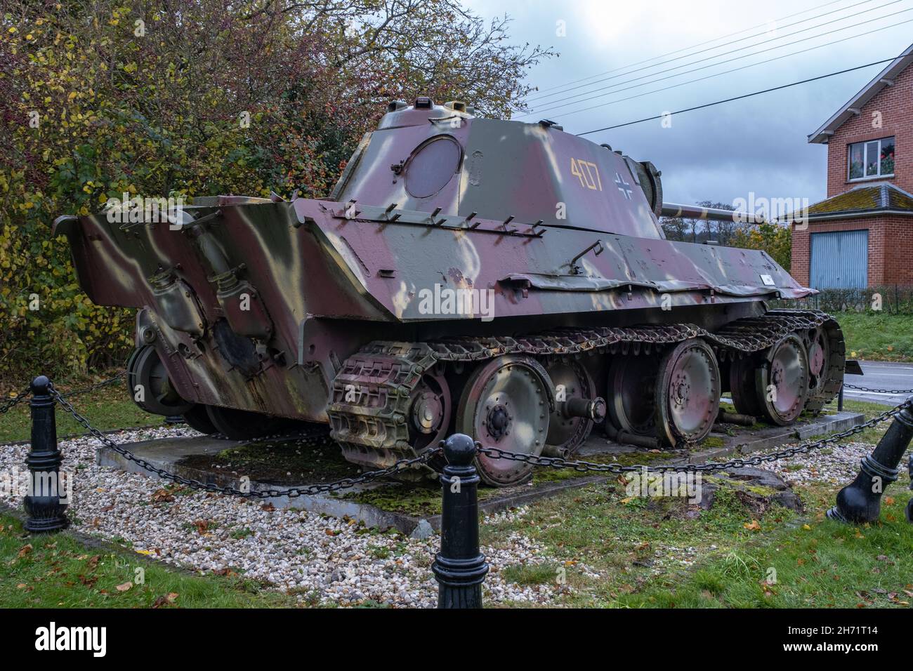 Manhay, Belgium - November 2, 2021: This German Panther tank (Panzer V ...
