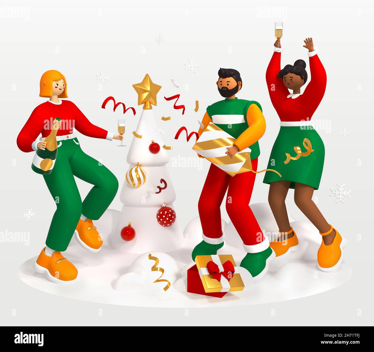 Celebrate Christmas - colorful 3D style illustration with cartoon ...