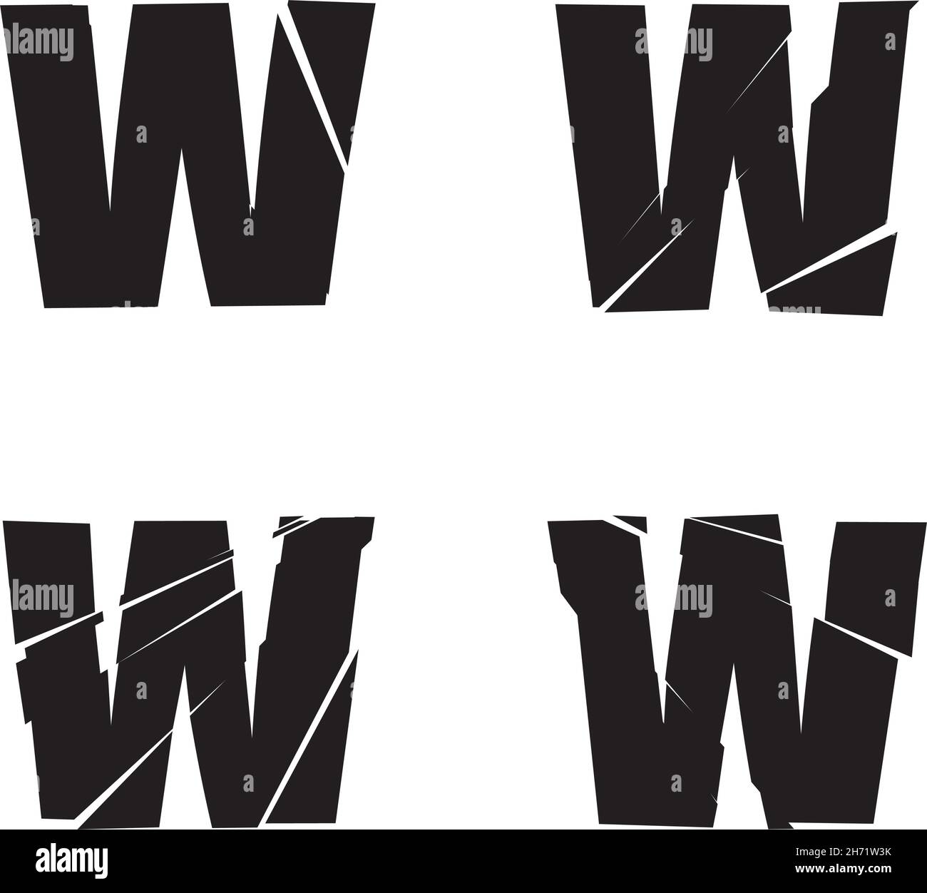 Textured letter W. Shattered, fractured, broken alphabet series - stock ...