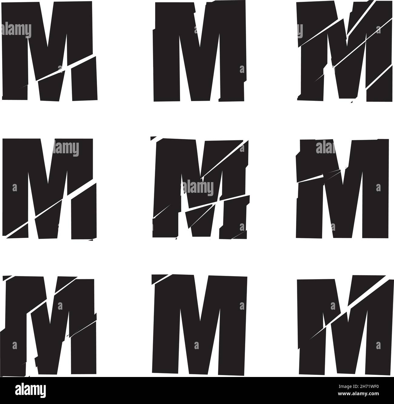 Textured letter M. Shattered, fractured, broken alphabet series - stock ...