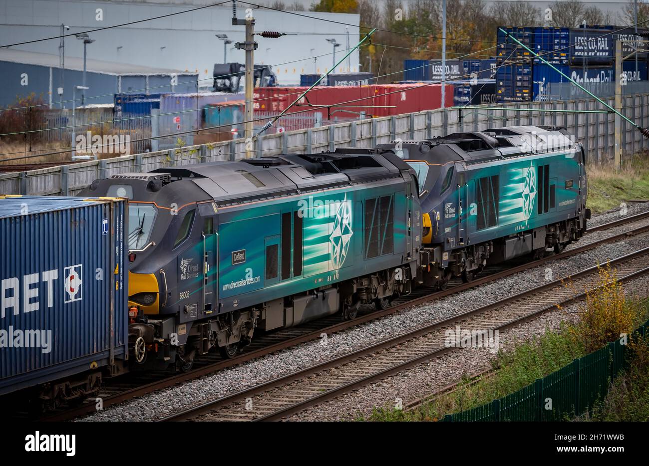Direct Rail Services Class 68's 68001 & 68005 arrivng into DIRFT from ...