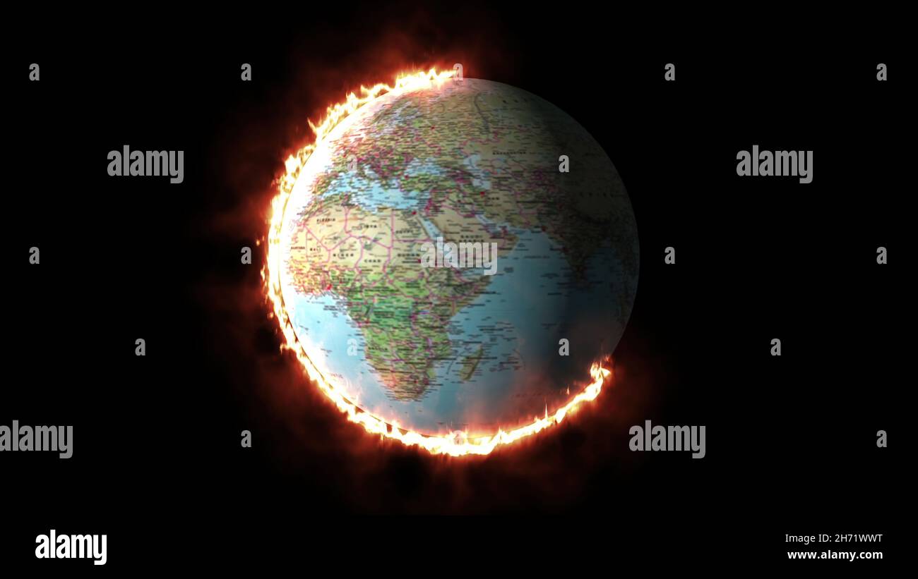 3d illustration of Burning earth Planet Stock Photo - Alamy