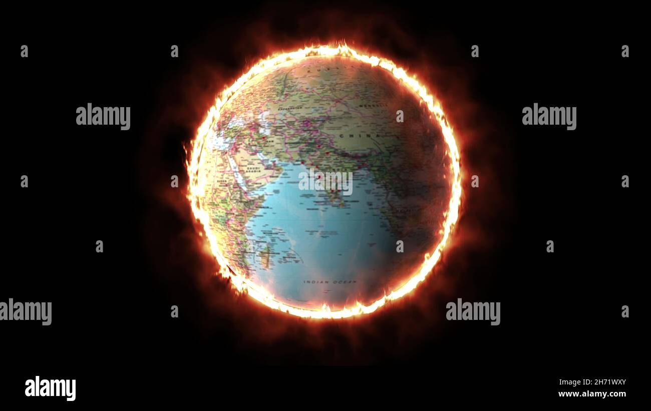 3d illustration of Burning earth Planet Stock Photo - Alamy