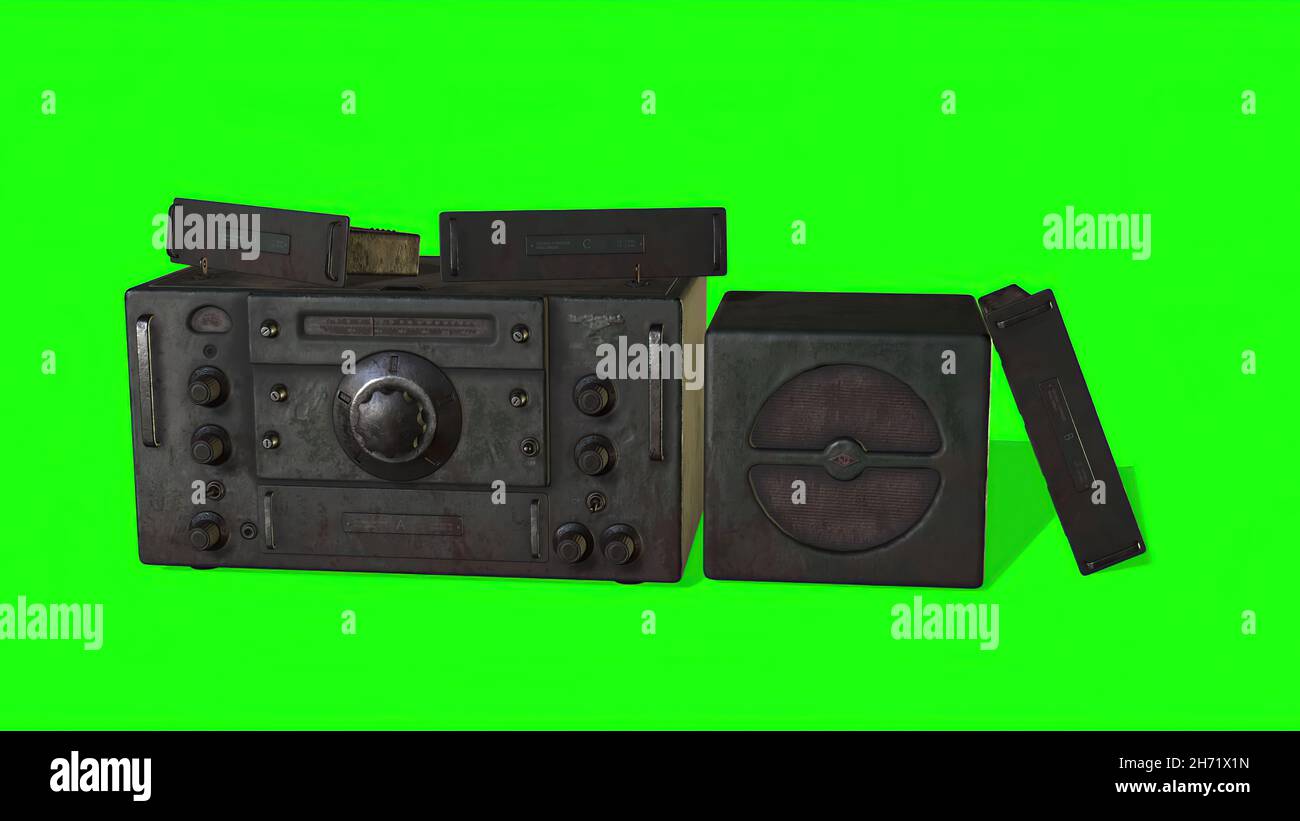 3d illustration of vintage old radio on green screen Stock Photo - Alamy