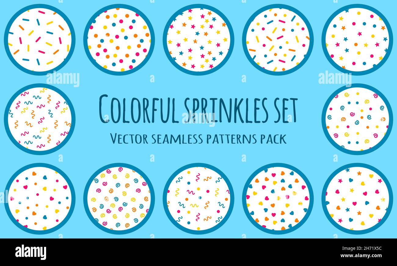 Sprinkles seamless patterns collection. Dessert decoration pack. Vector ...