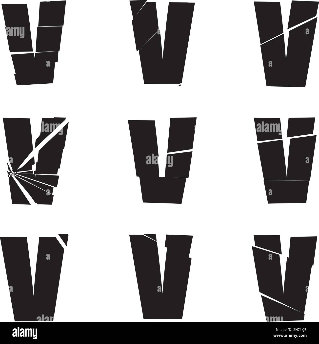 Textured letter V. Shattered, fractured, broken alphabet series - stock ...