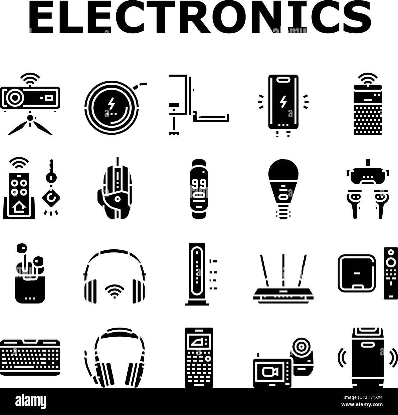 Electronics Digital Technology Icons Set Vector. Wireless Headphones ...