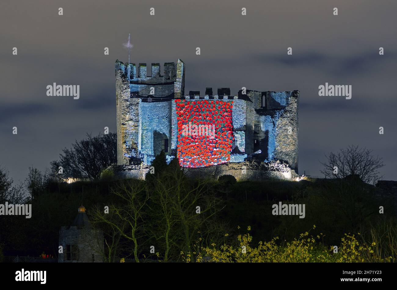 Night shot of poppies cascading down Dudley Castle in special ...