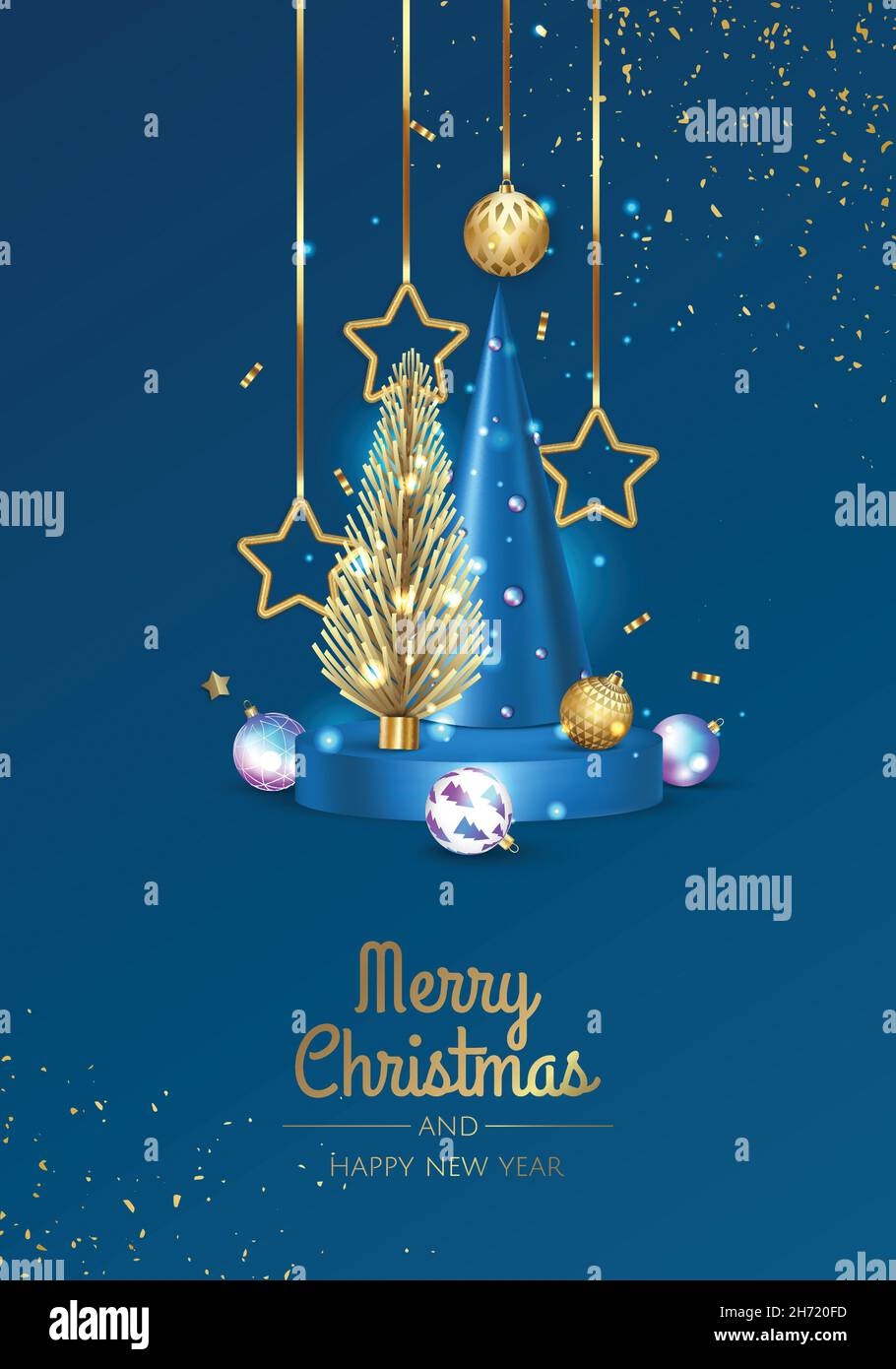 3D circle podium display with Christmas tree. Winter holiday background ...