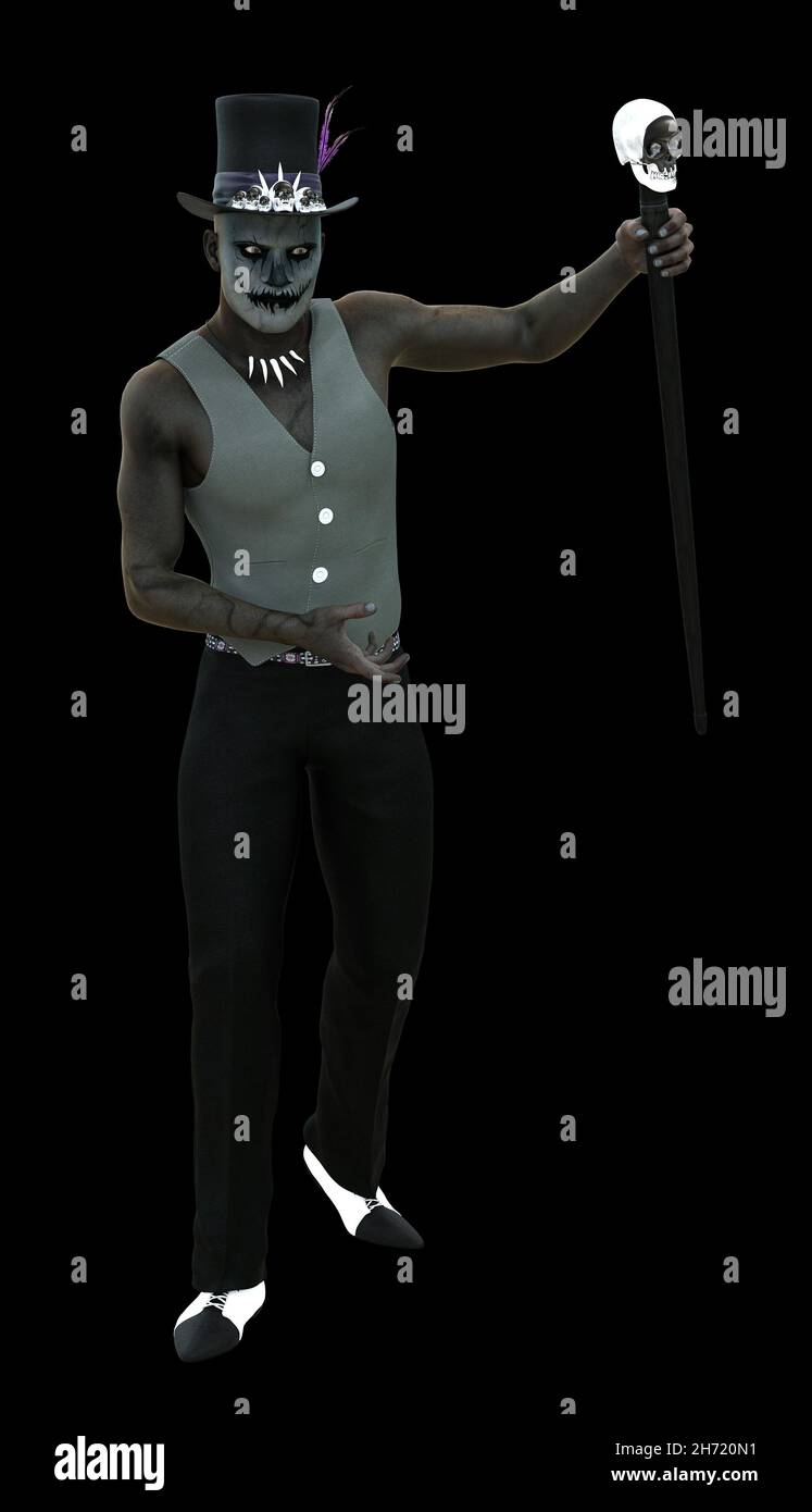 Man with spooky Halloween makeup, voodoo shaman, 3d illustration Stock ...
