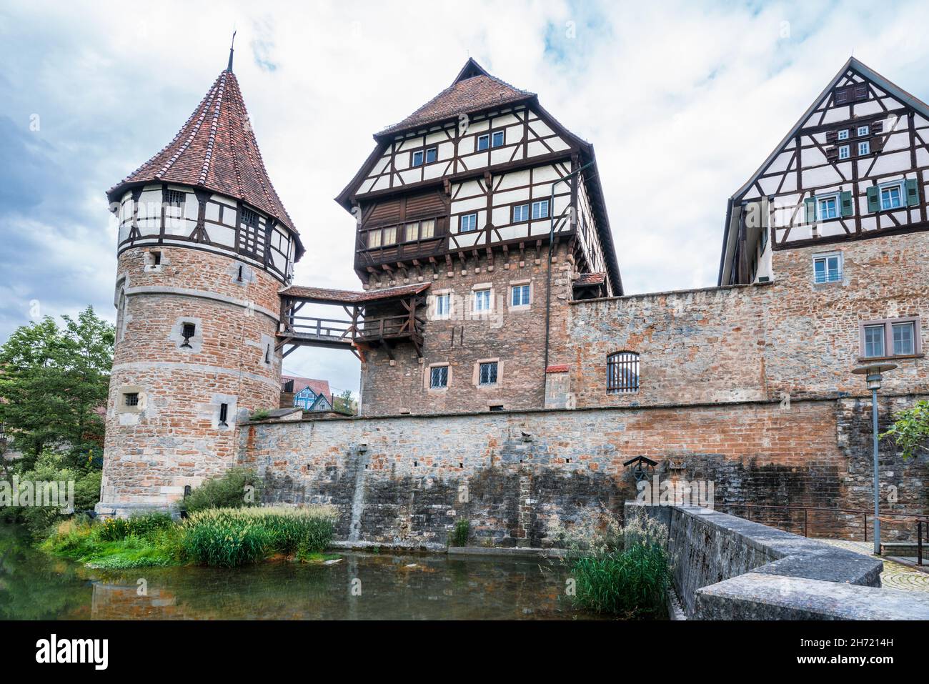 Castle Zollernschloss Balingen with moat and water barrage and ...