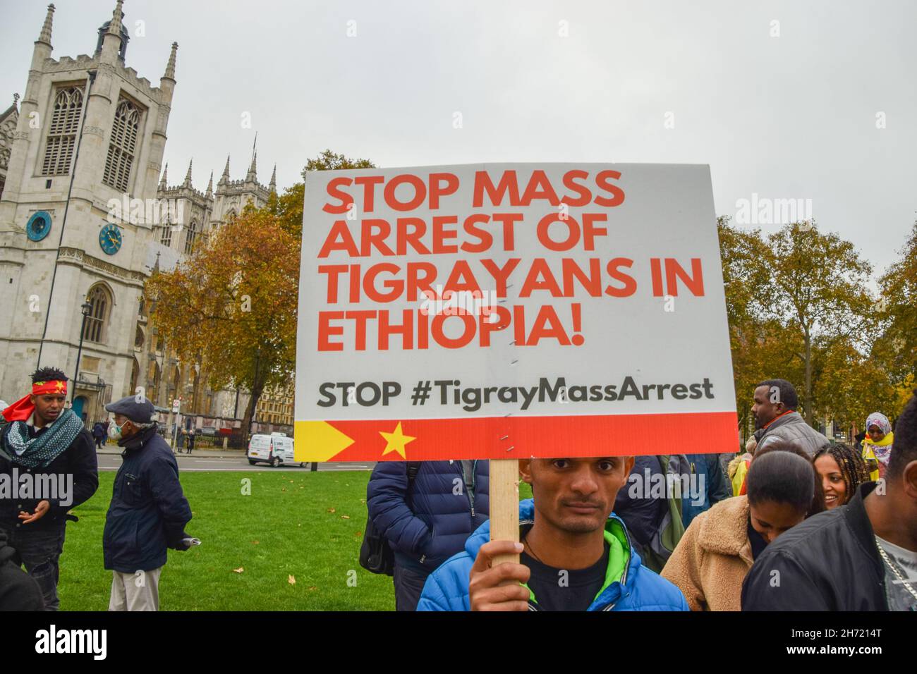 London, UK. 19th November 2021. Demonstrators gathered at Parliament ...